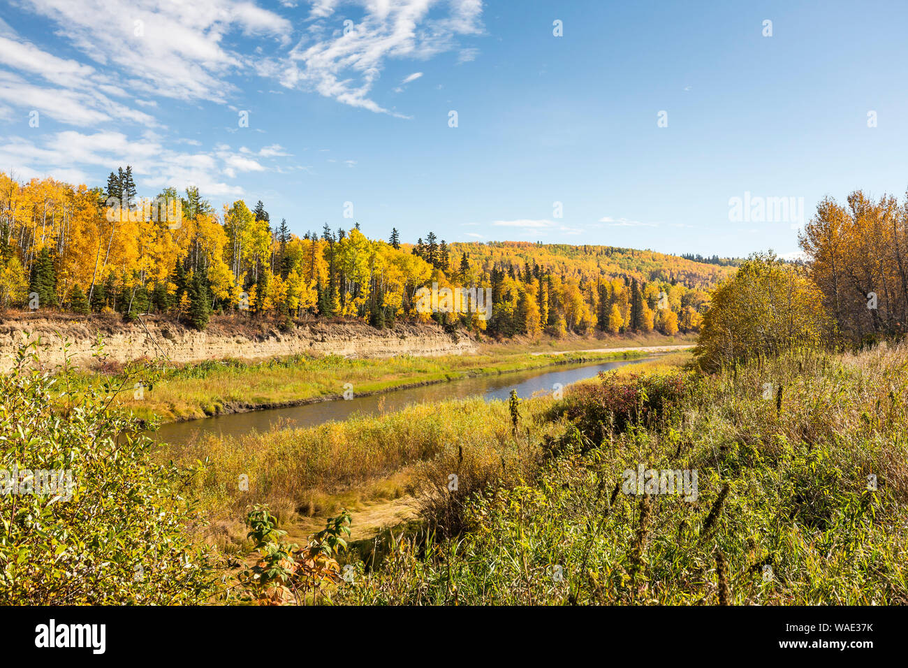 Channel of the Clearwater river as it enters the Athabasca river Stock ...