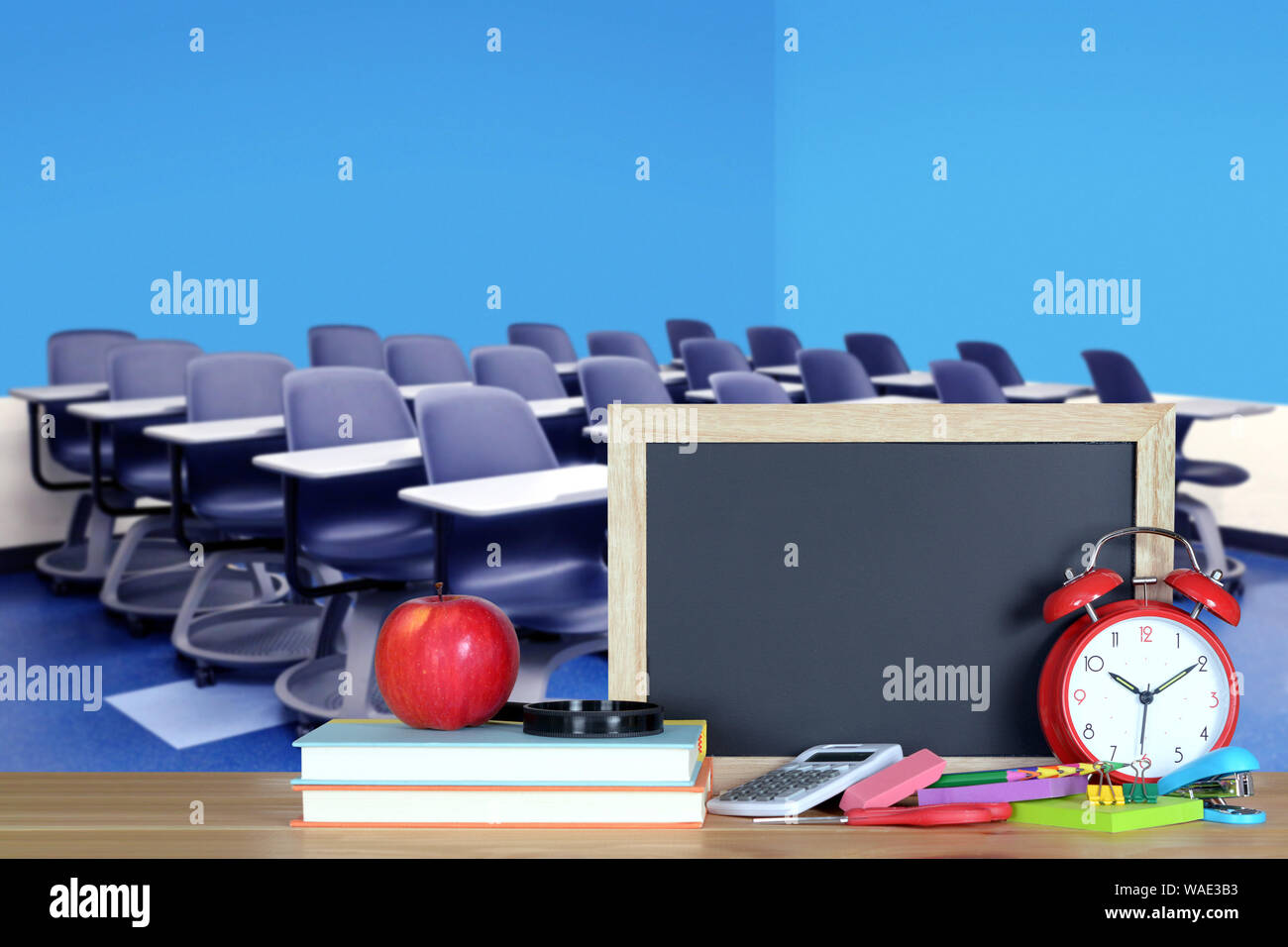 An empty classroom is ready for Back to School event (blurry background ...