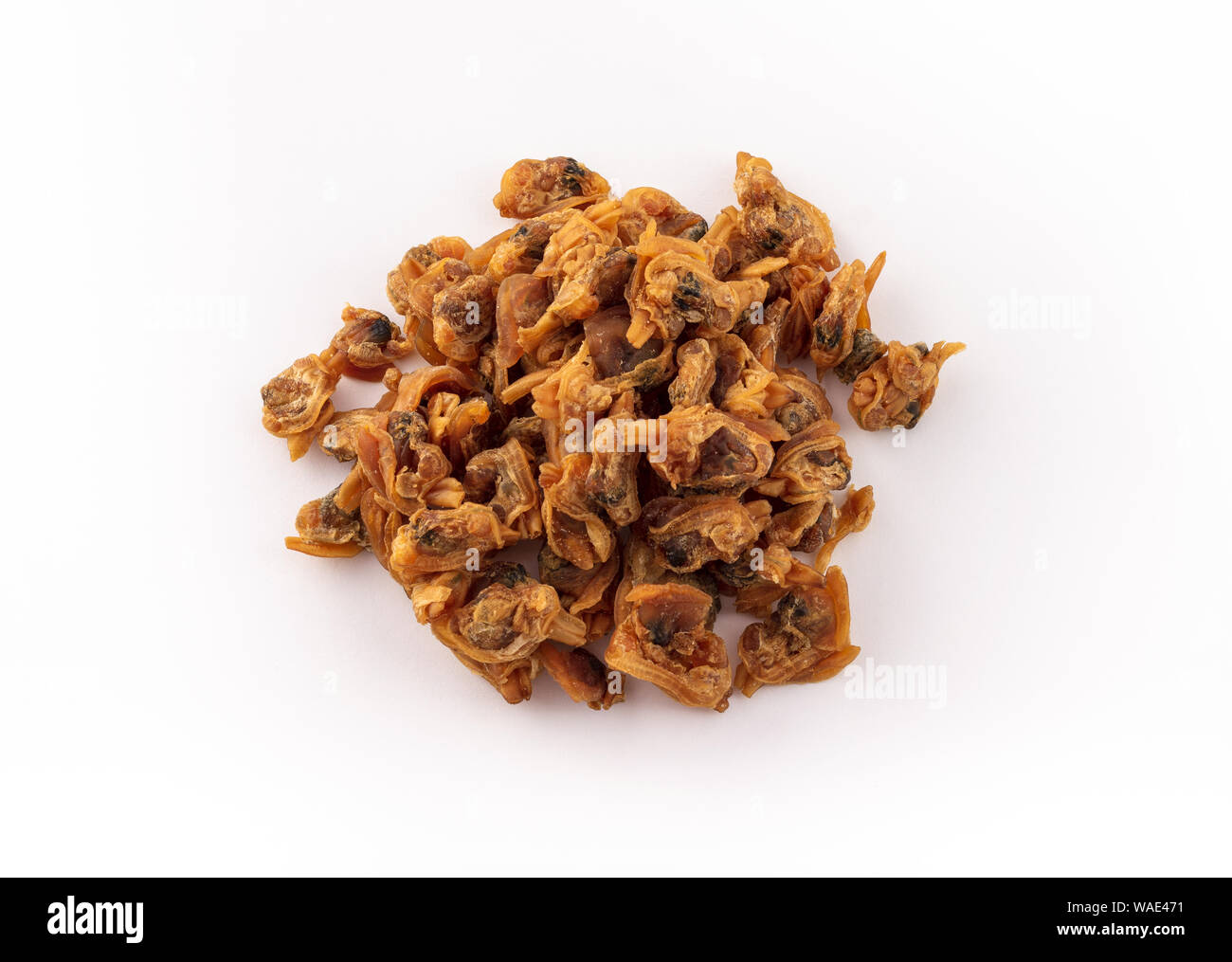dried small oysters on white background Stock Photo - Alamy