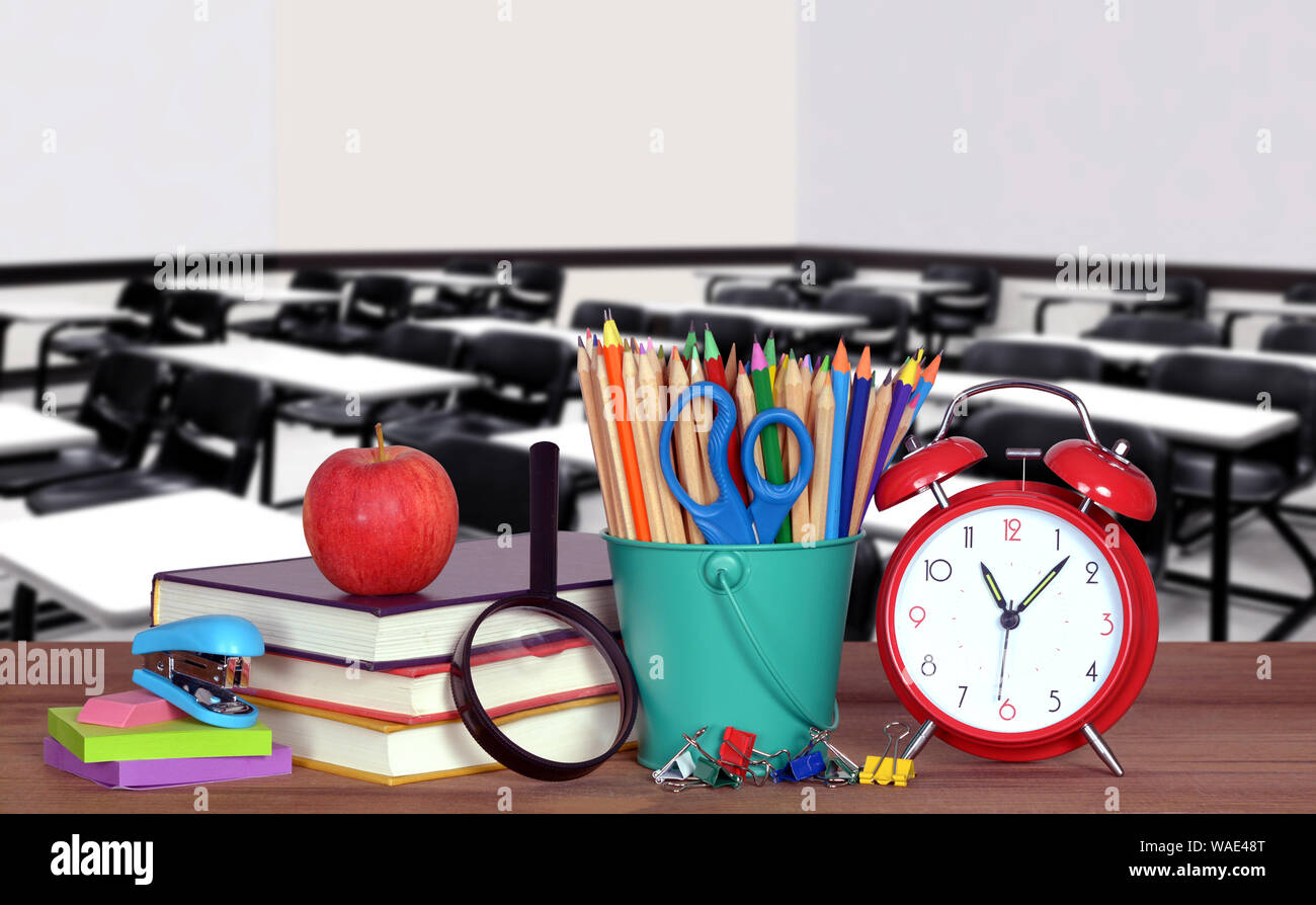 an empty classroom in the background with books for education design ...
