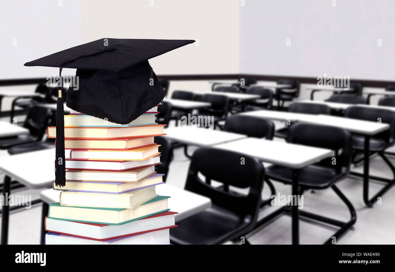 an empty classroom in the background with books for education design ...