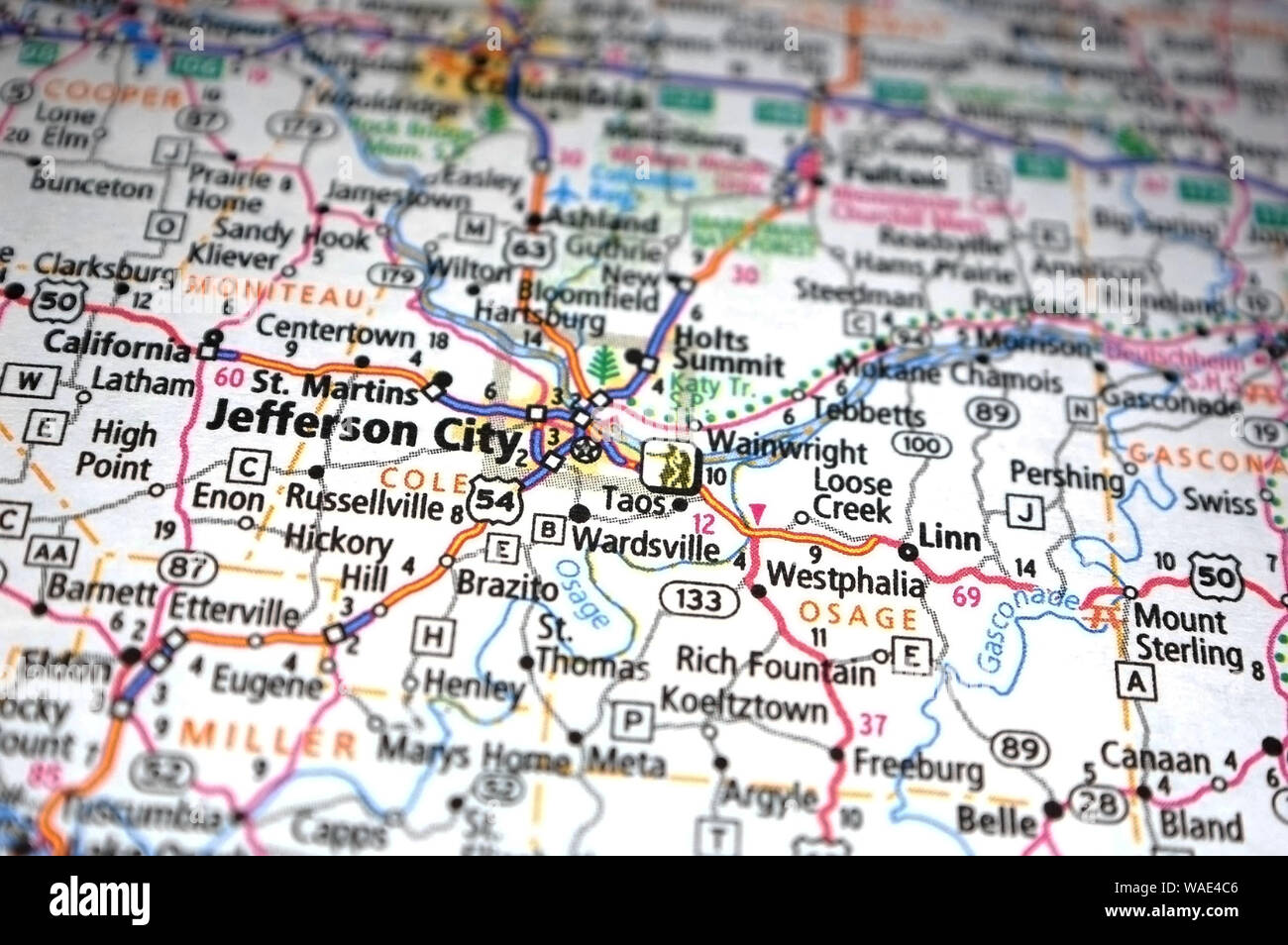 Extreme close-up of Jefferson City, Missouri in a map Stock Photo - Alamy