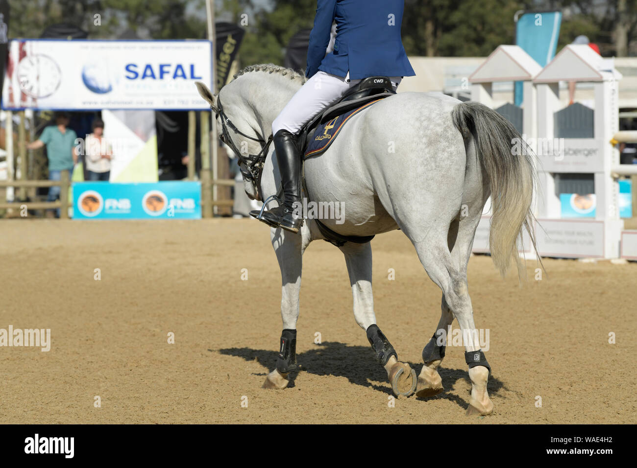 Durban, South Africa, single rider sitting on horse, show jumping arena, Shongweni Festival ...