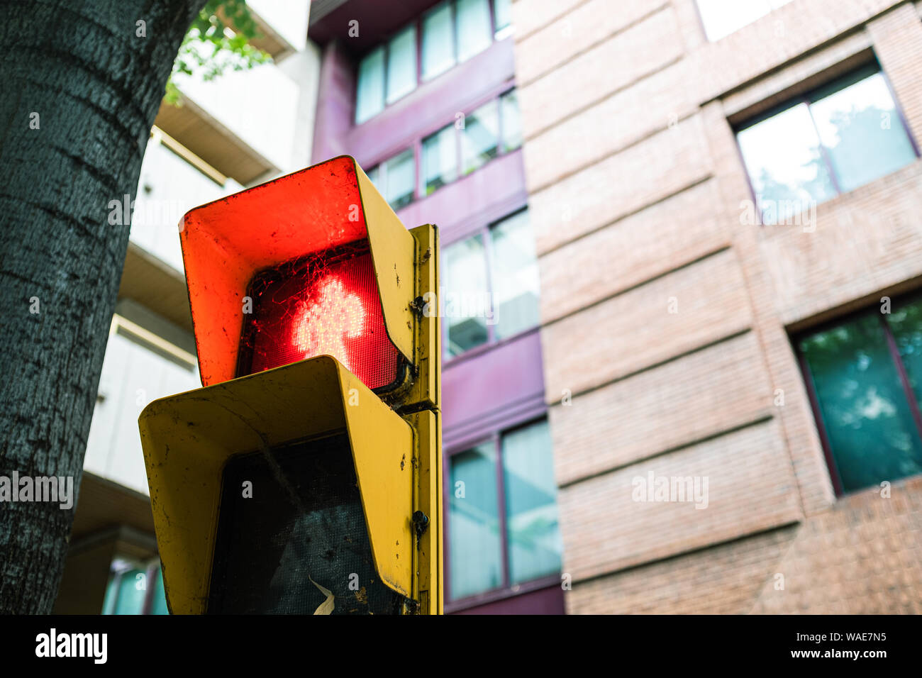 Red traffic light for pedestrians on a urban close up scene Stock Photo ...