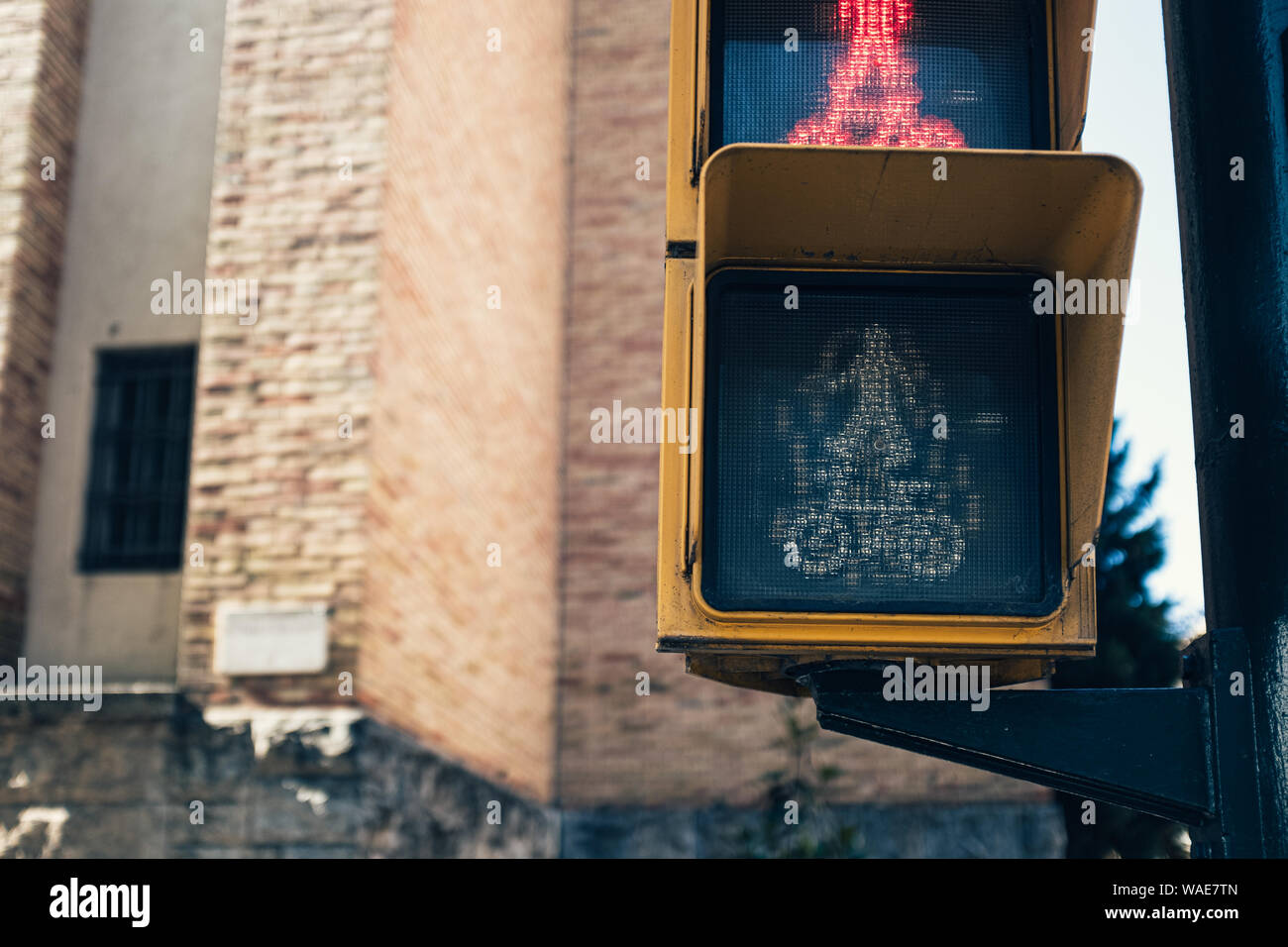 Red traffic light for pedestrians on a urban close up scene Stock Photo ...