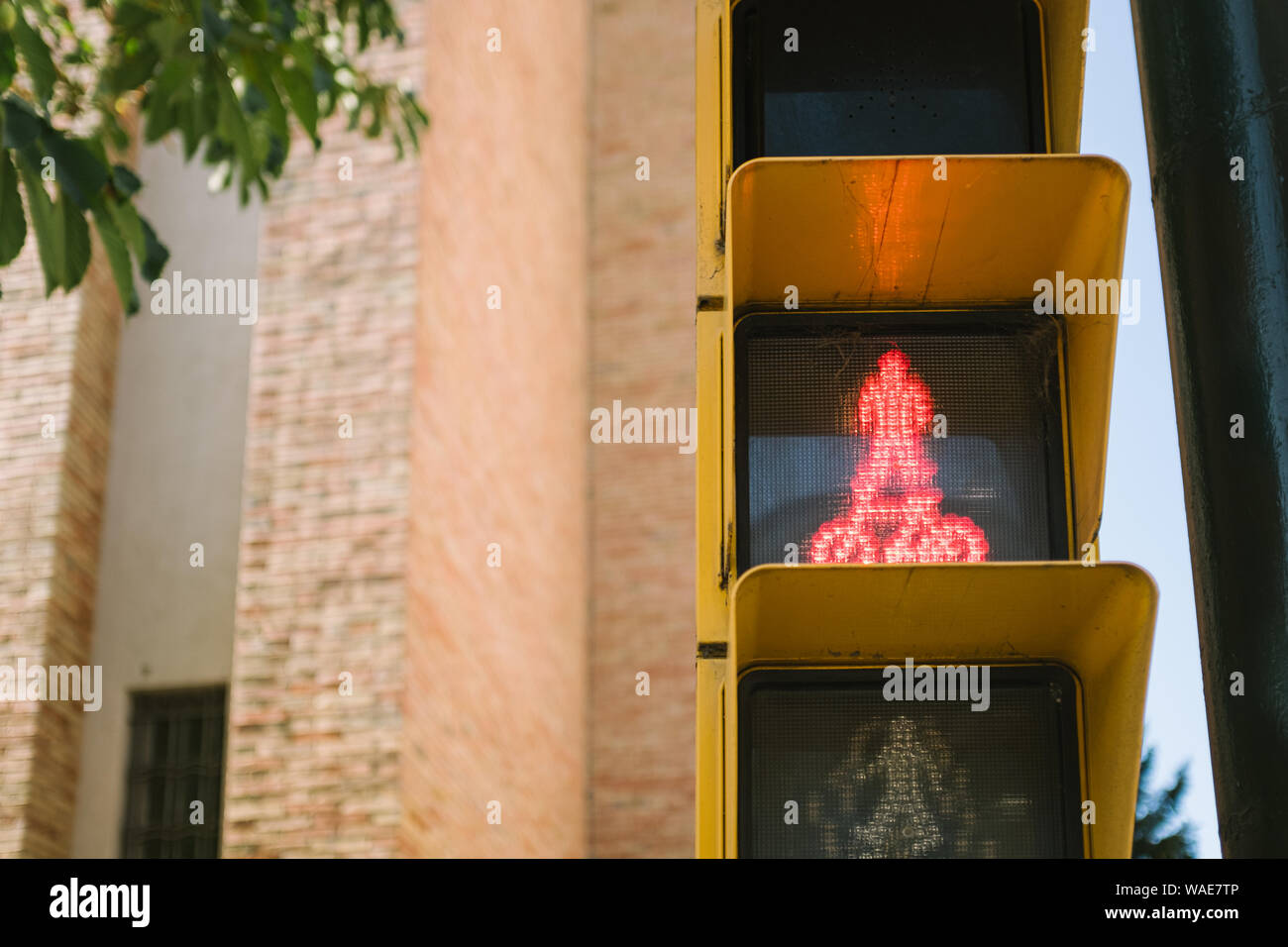 Red traffic light for pedestrians on a urban close up scene Stock Photo ...