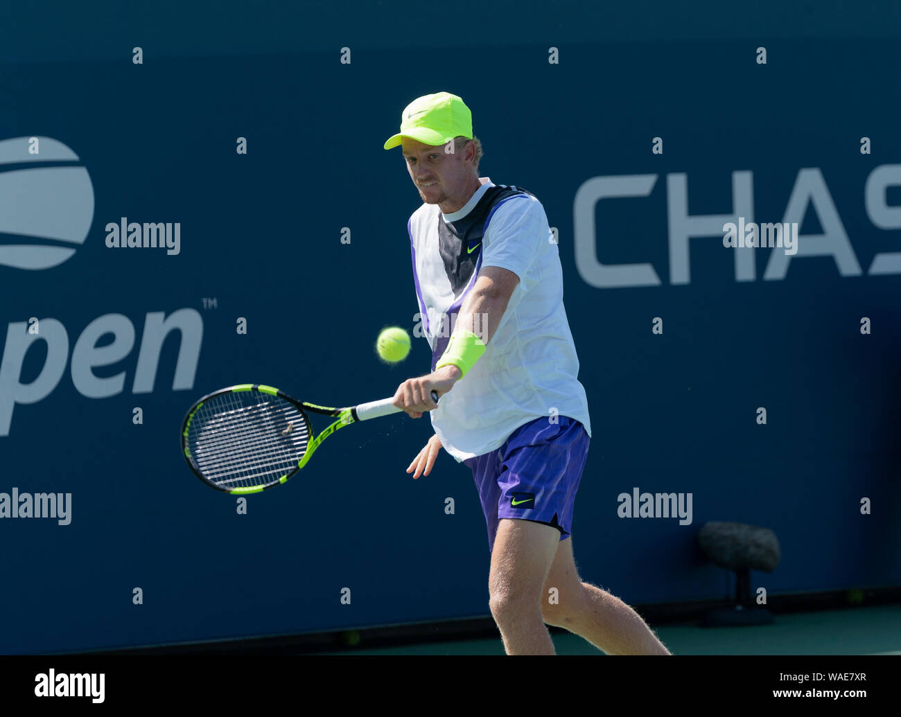 New York, NY - August 19, 2019: Alex Rybakov (USA) returns ball during ...