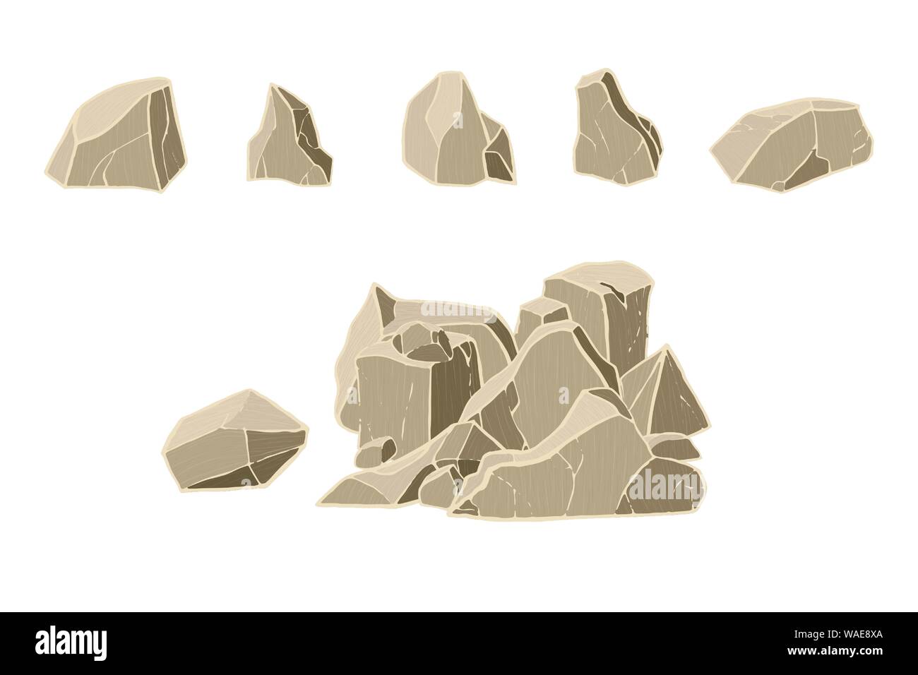 Stone collection and pile. Vector illustration. 3D realistic rock Stock ...