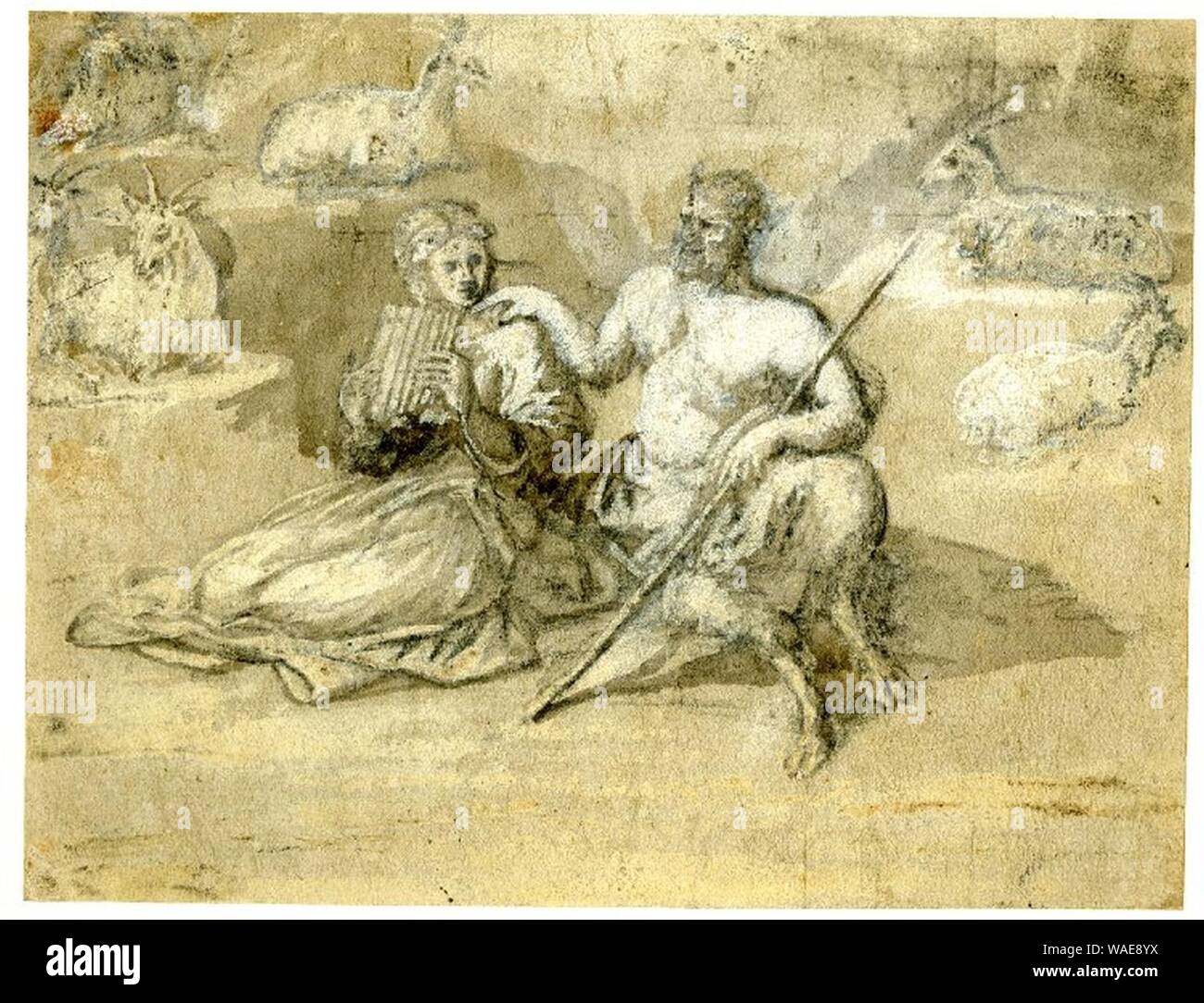 Drawing a satyr a girl and goats by Claude Lorrain 1650 Stock Photo - Alamy