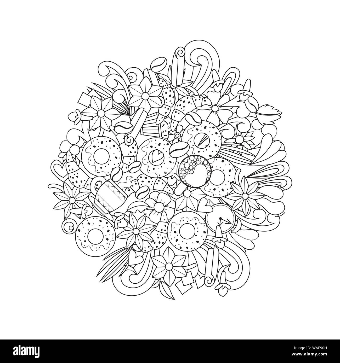Coffee break. Doodle design. Vector illustration Coloring book Stock ...