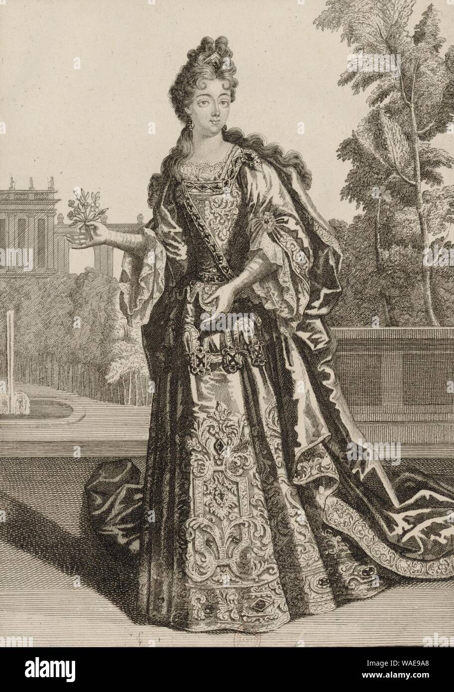 Drawing of Anne Marie d'Orléans, Duchess of Savoy holding a flower ...