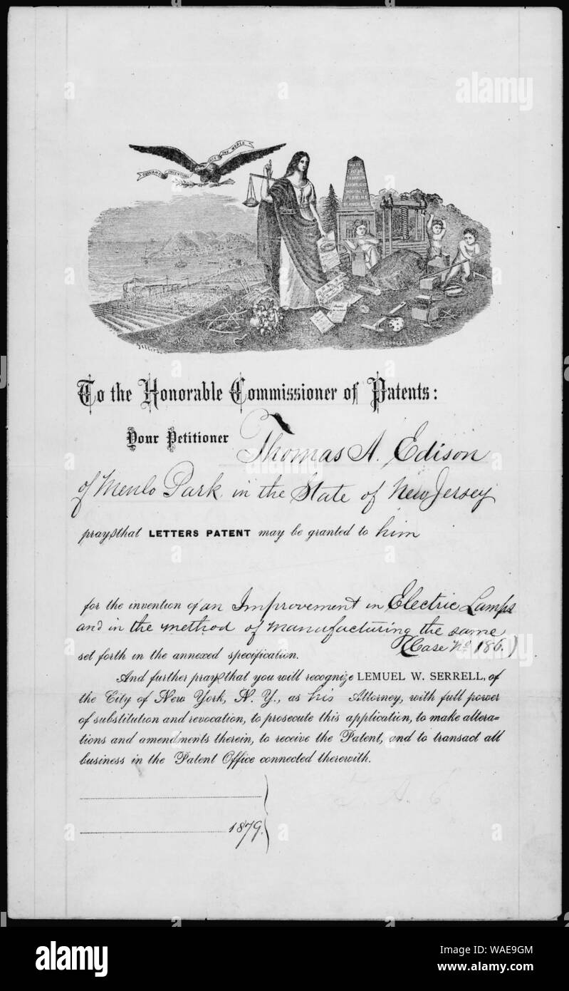 Drawing of the Incandescent Light Bulb by Thomas Edison, 01-27-1880 ...