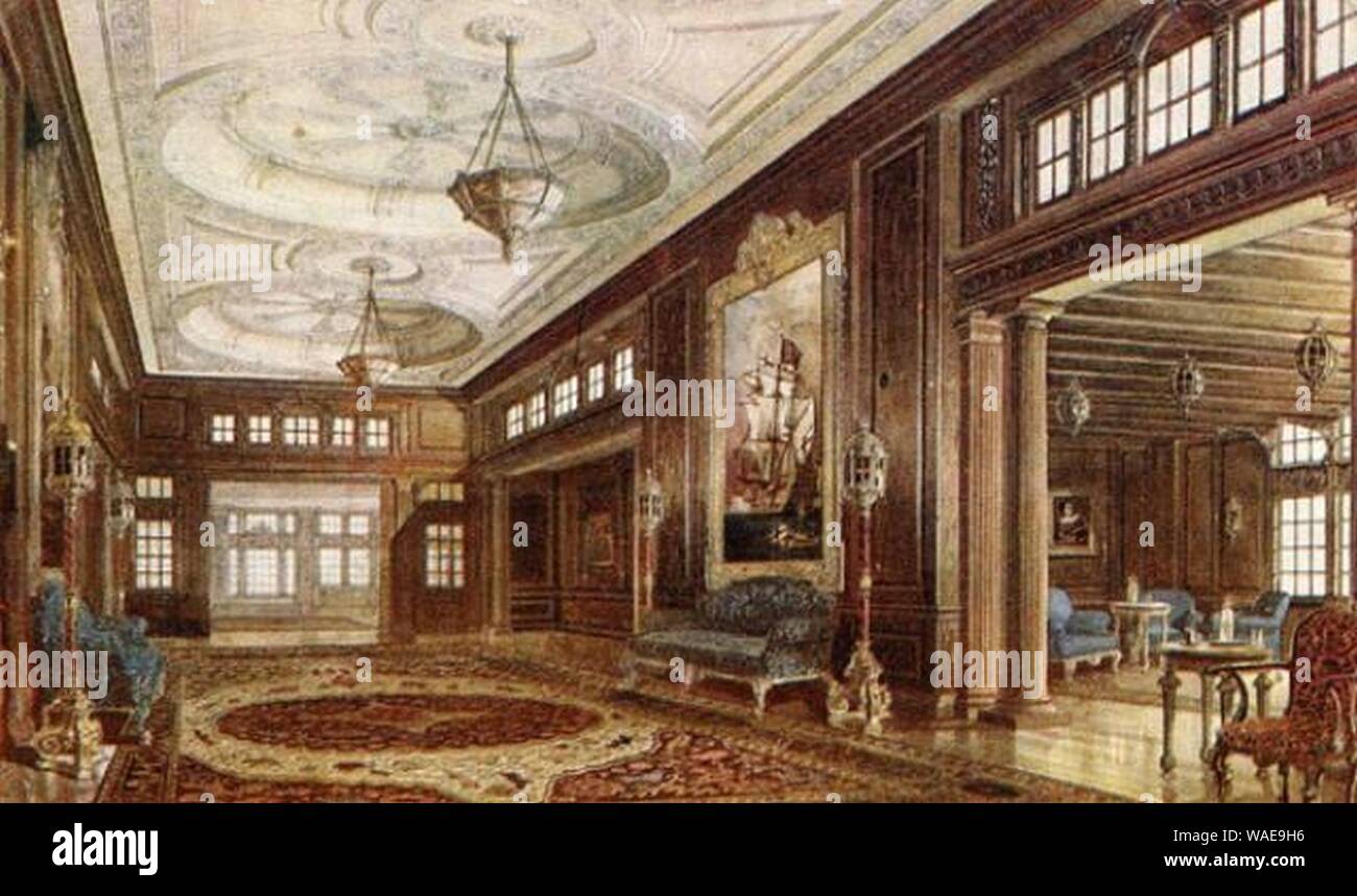 Drawing of the First Class Smoking Room of the RMS Aquitania Stock ...