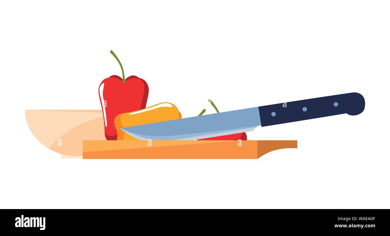 knife cutting pepper food preparation cooking vector illustration Stock ...