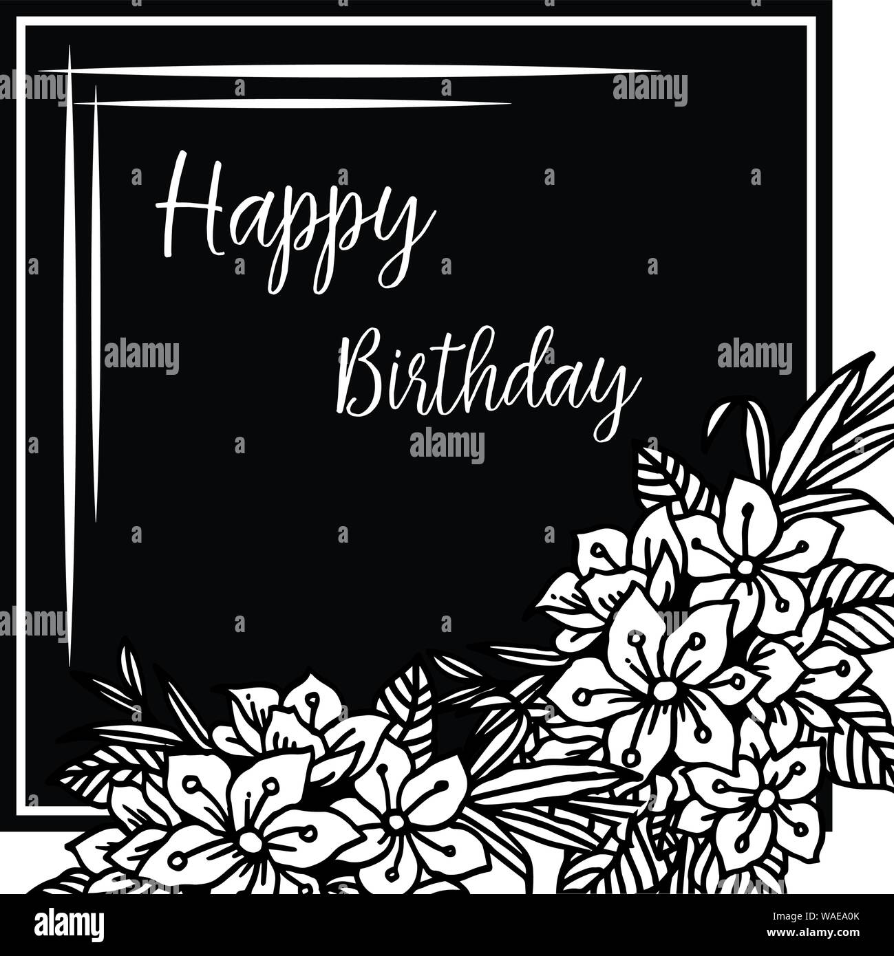 Black white flower and leaves, design vintage frame, decoration of card ...