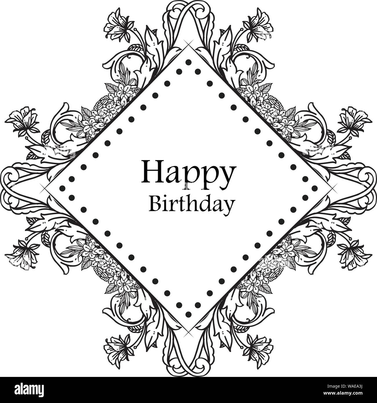 Black white flower and leaves, design vintage frame, decoration of card ...