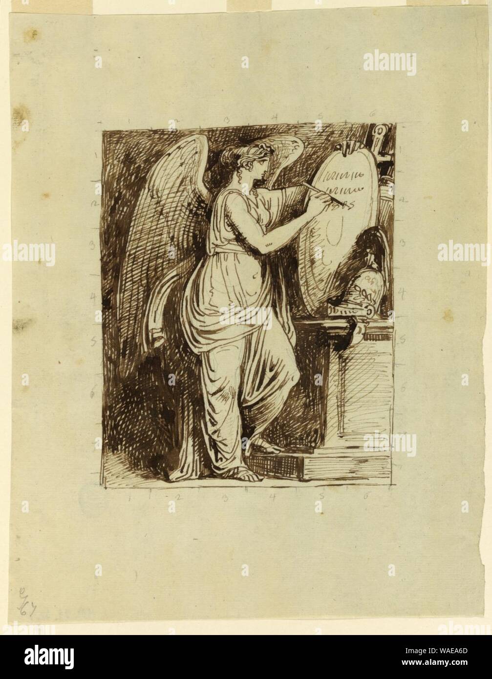 Drawing, A Winged Victory Inscribing the Date 1805 on a Shield, 1805 ...