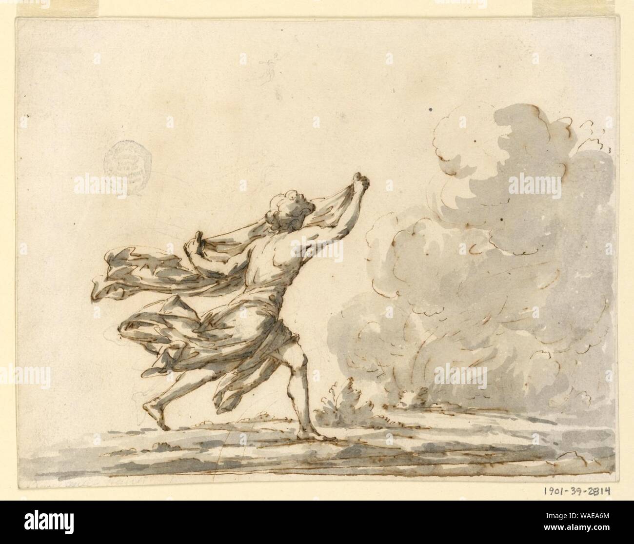 Drawing, A Young Man Running Toward a Fire, mid- 18th century Stock ...