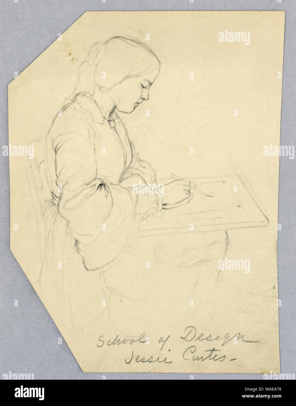 Drawing, A woman drawing, ca. 1860 Stock Photo - Alamy
