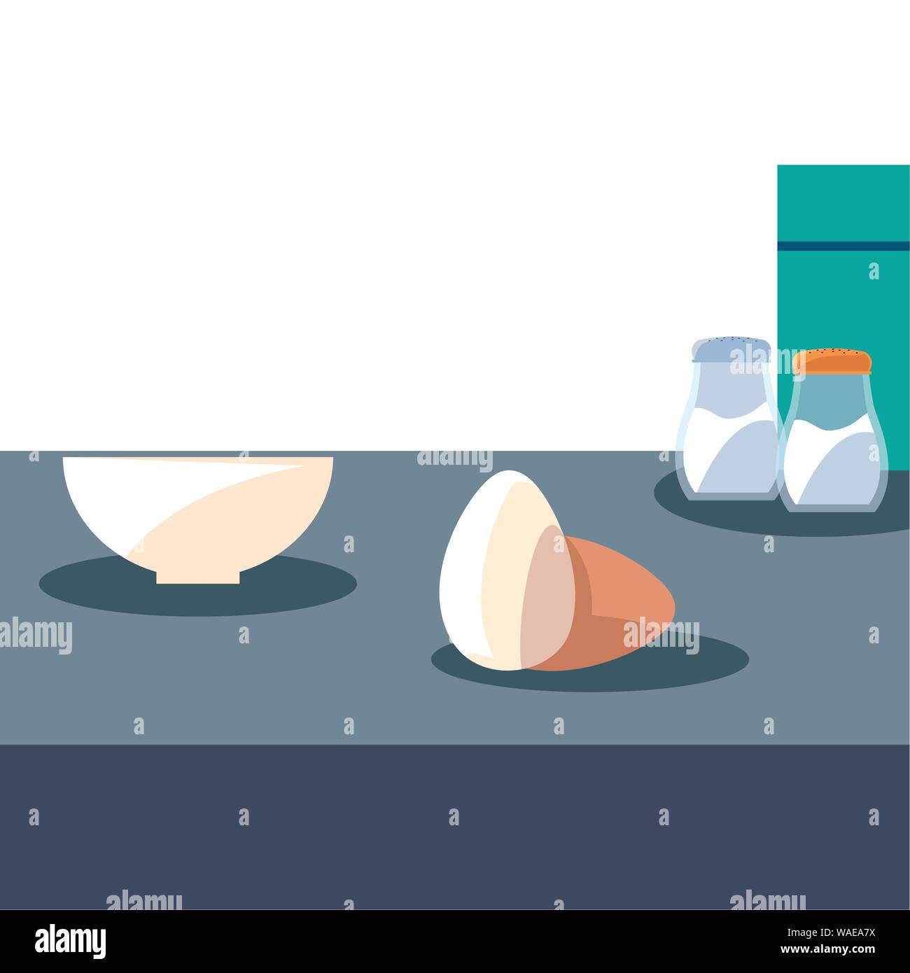 bowl eggs salt pepper food preparation cooking vector illustration ...