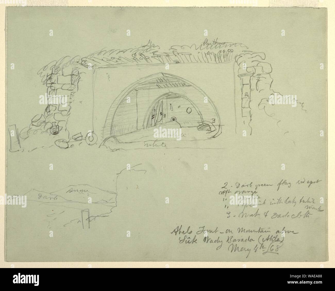 Drawing, Abels Tomb on Mountain above Suk Wadi, May 4, 1868 Stock Photo ...