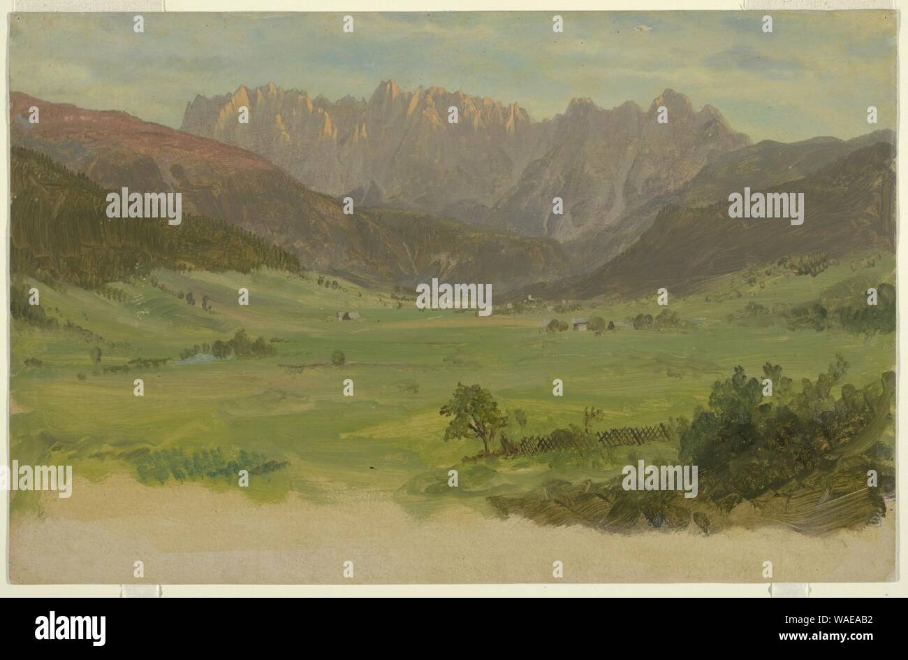 Drawing, Alpine landscape, 1868 Stock Photo - Alamy