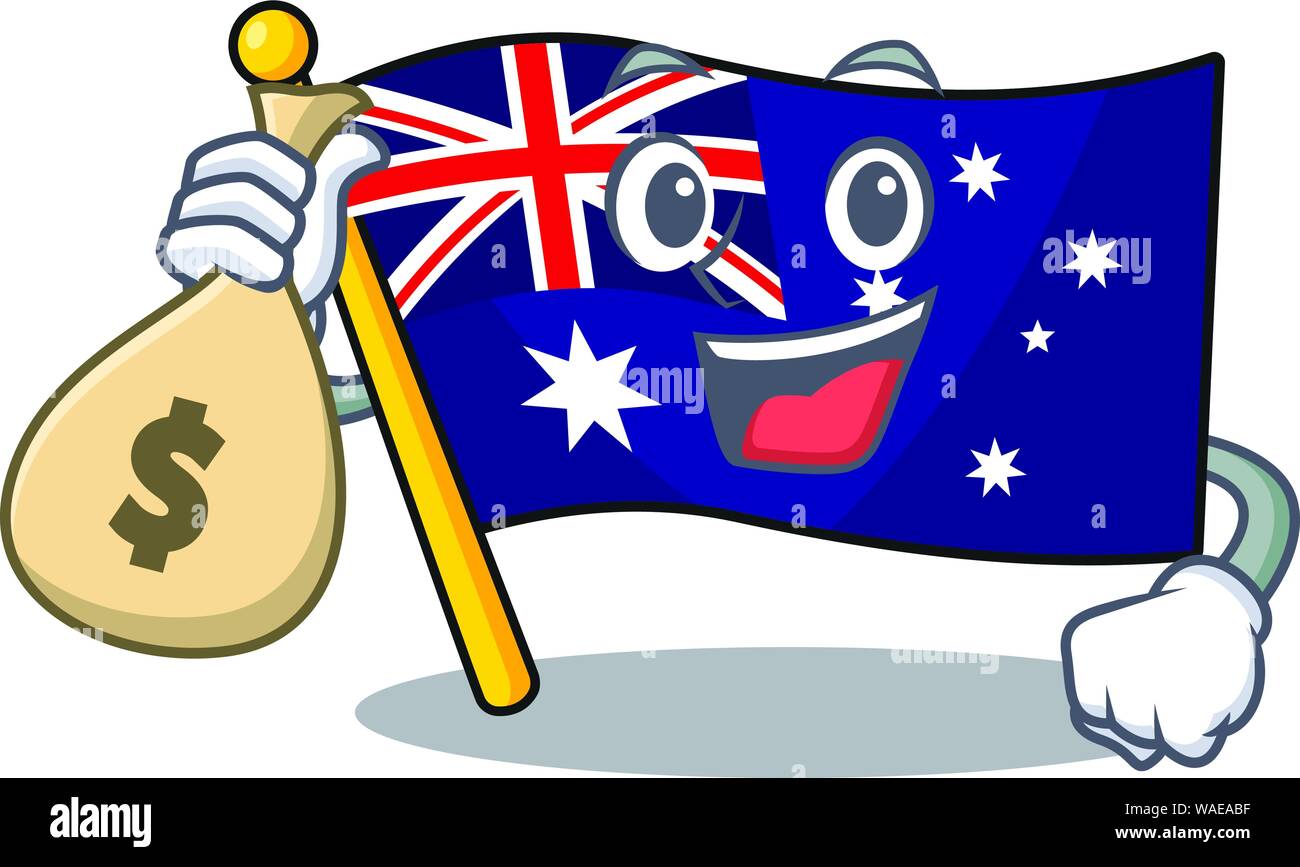 With money bag australian flag clings to cartoon wall Stock Vector ...