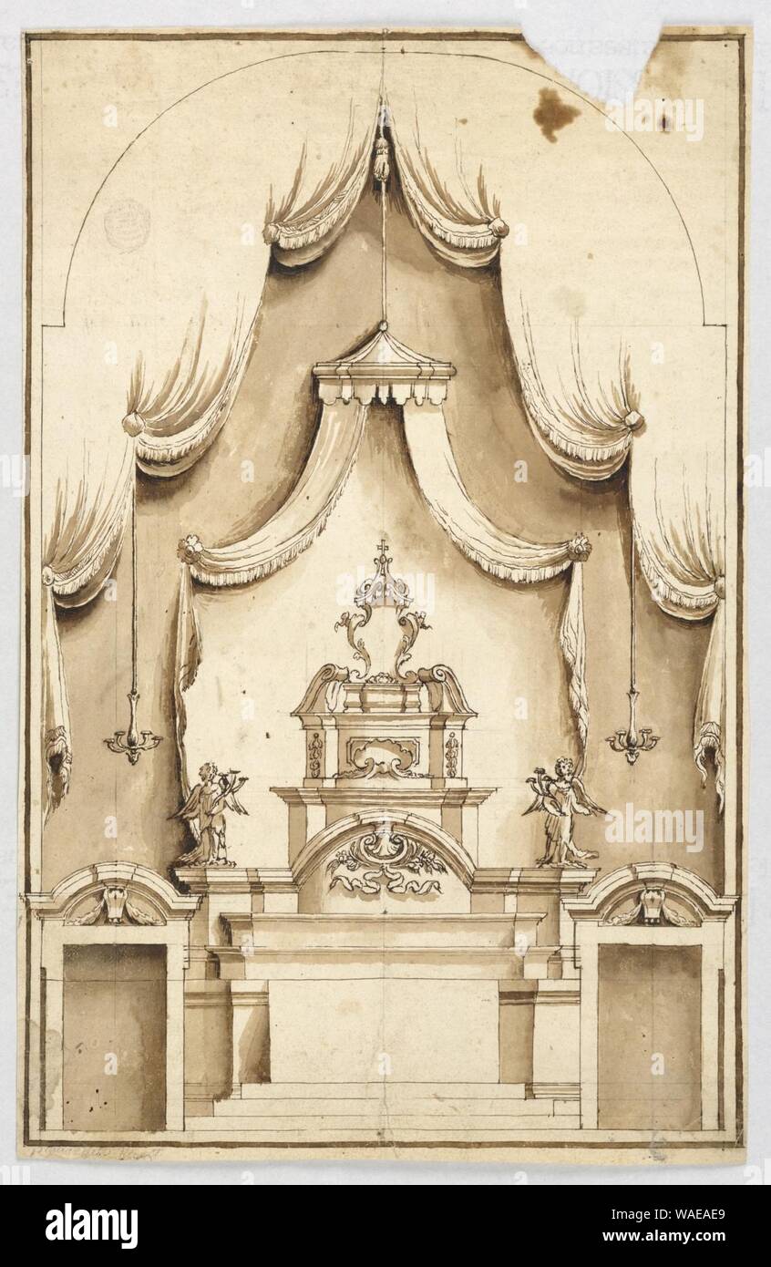 Drawing, An altar with a structure for the exhibition of a cross ...