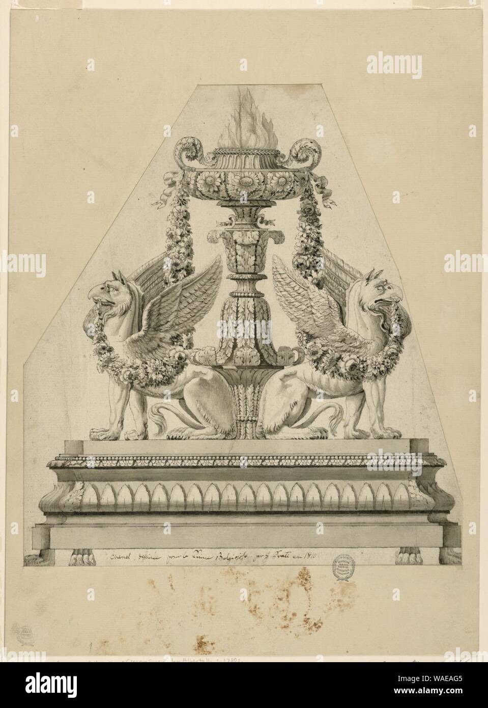 Drawing, Andiron with Griffins and, ca. 1810 Stock Photo - Alamy