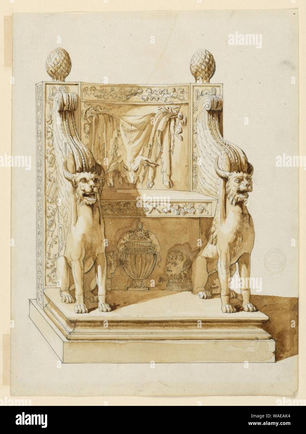 Drawing, Antique Chair with Bacchic Themes, ca. 1800 Stock Photo - Alamy