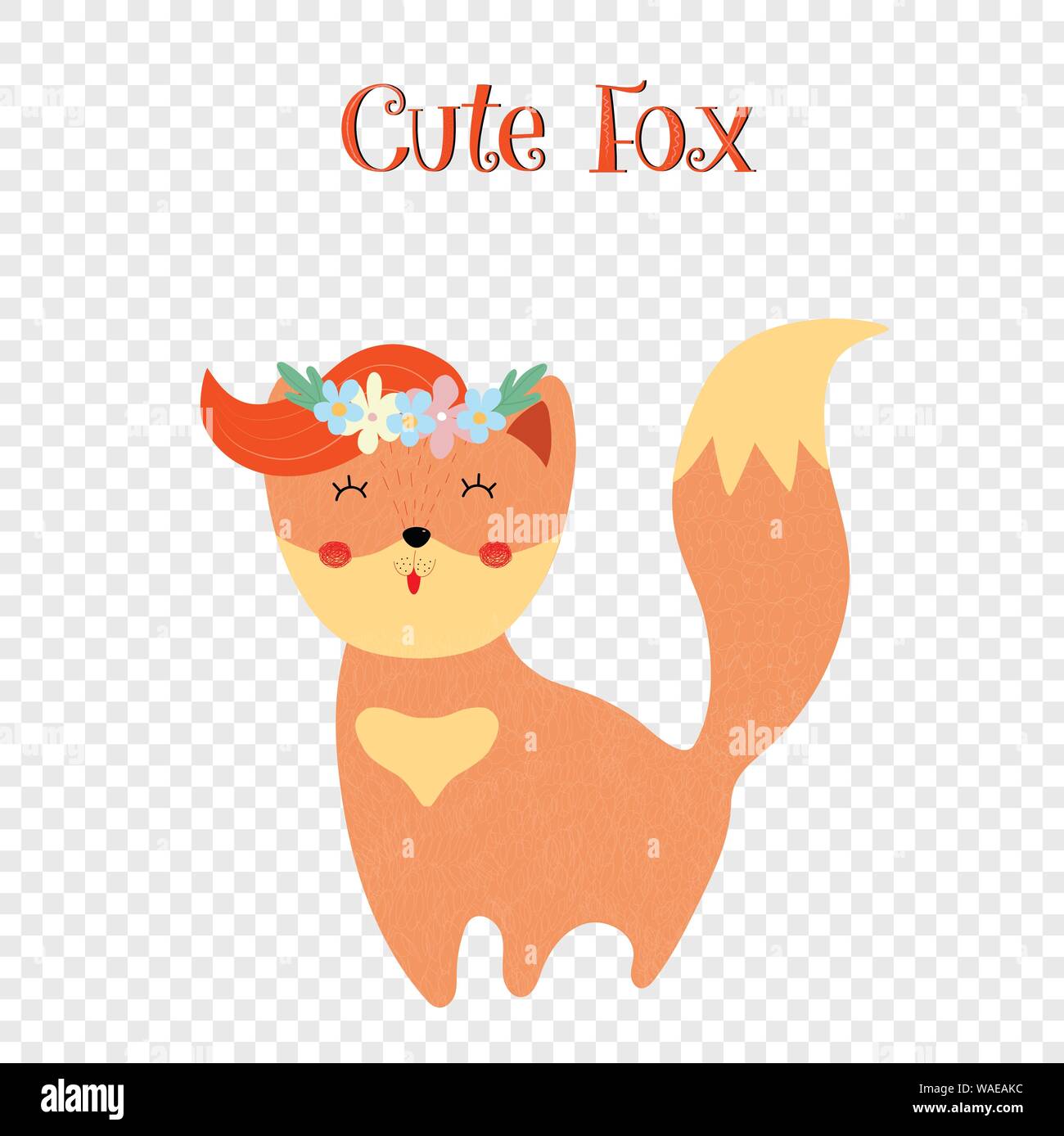 Cute fox in flower wreath isolated on transparent background, adorable ...
