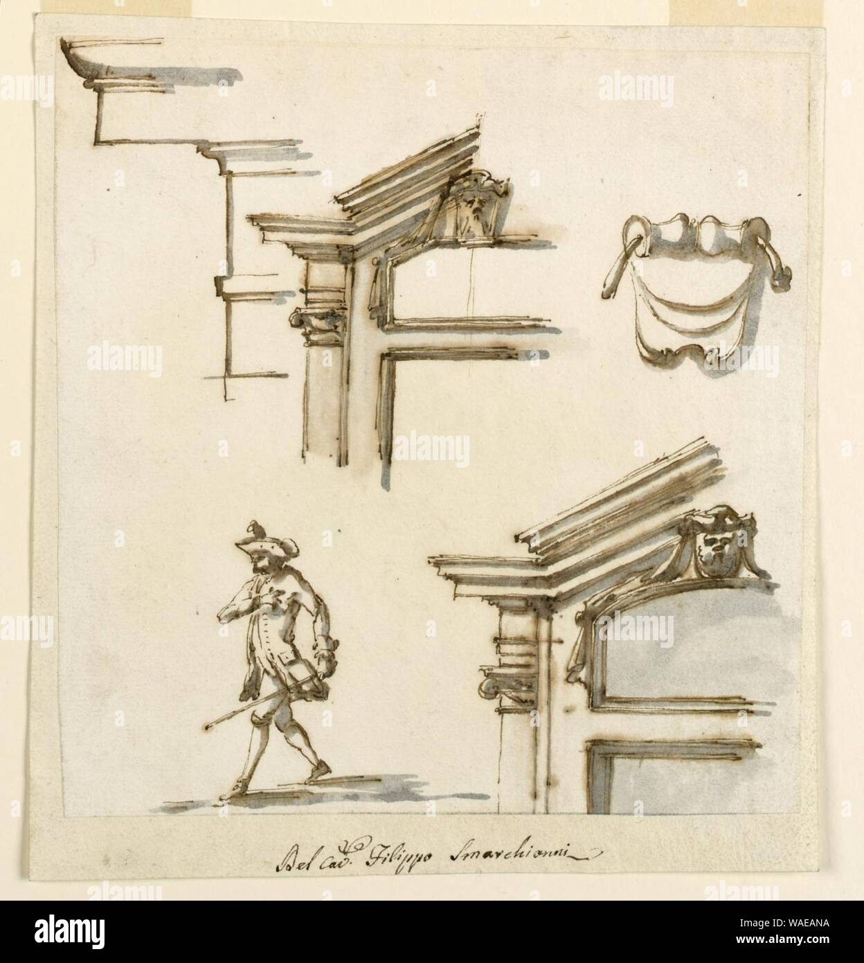 Drawing, Architectural Details and Figure Study, 1760–75 Stock Photo ...