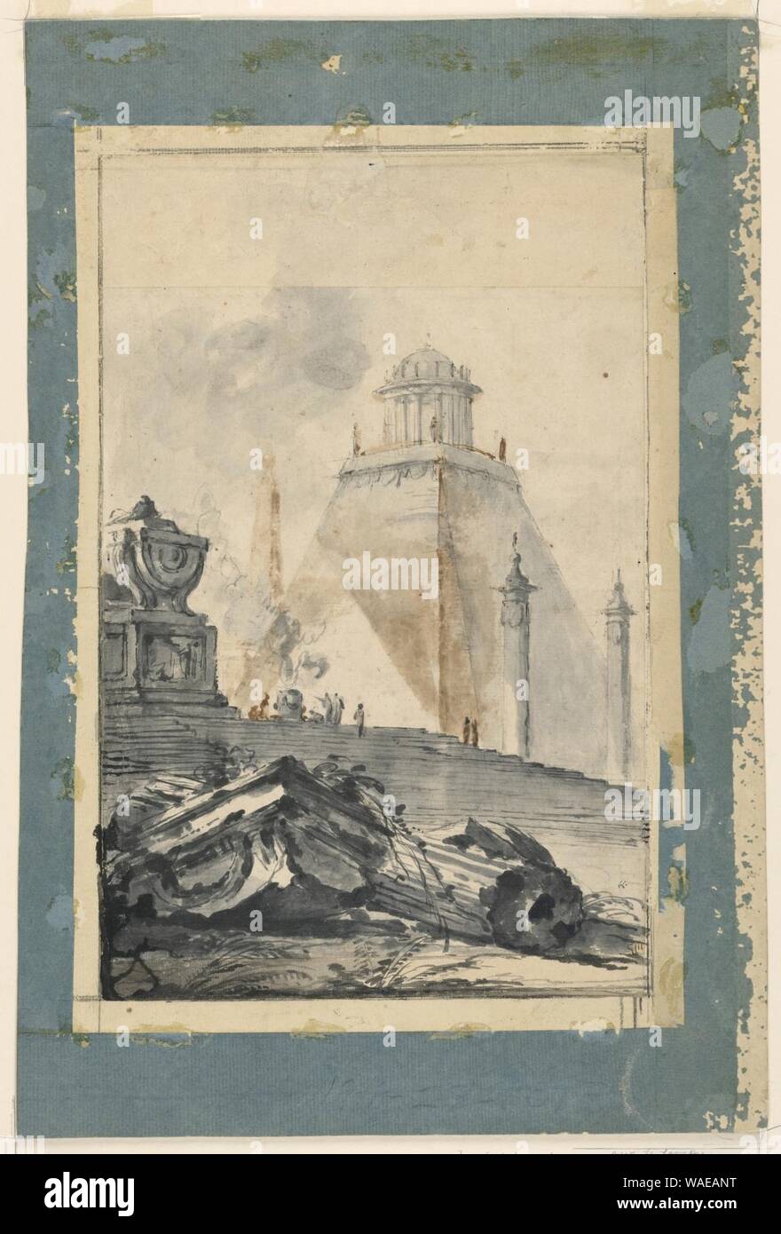 Drawing, Architectural Fantasy- A Circular Temple on a Truncated ...