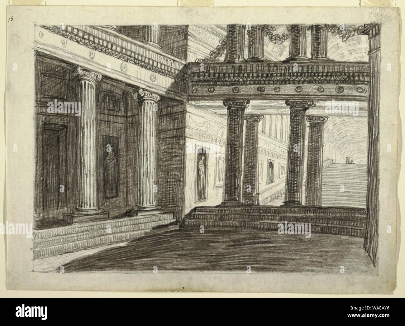 Drawing, Atrium and Staircase in Classical Style, ca. 1825 Stock Photo ...