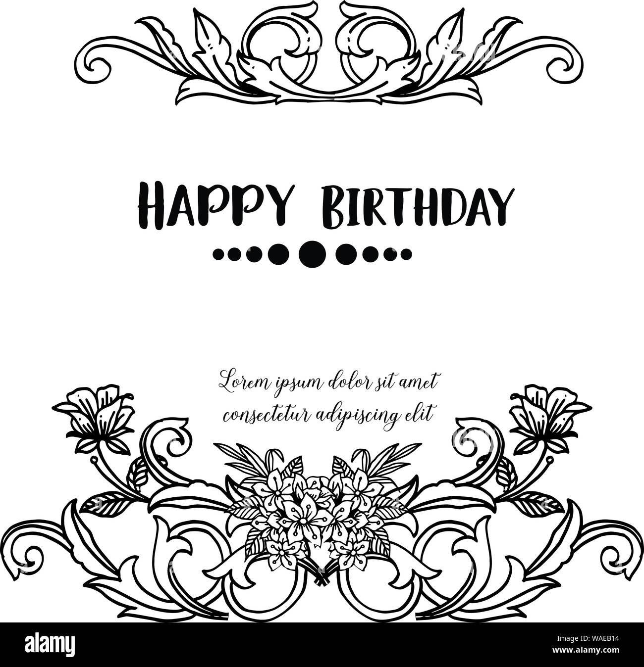 Happy birthday concept, shape invitation card, with design cute wreath ...