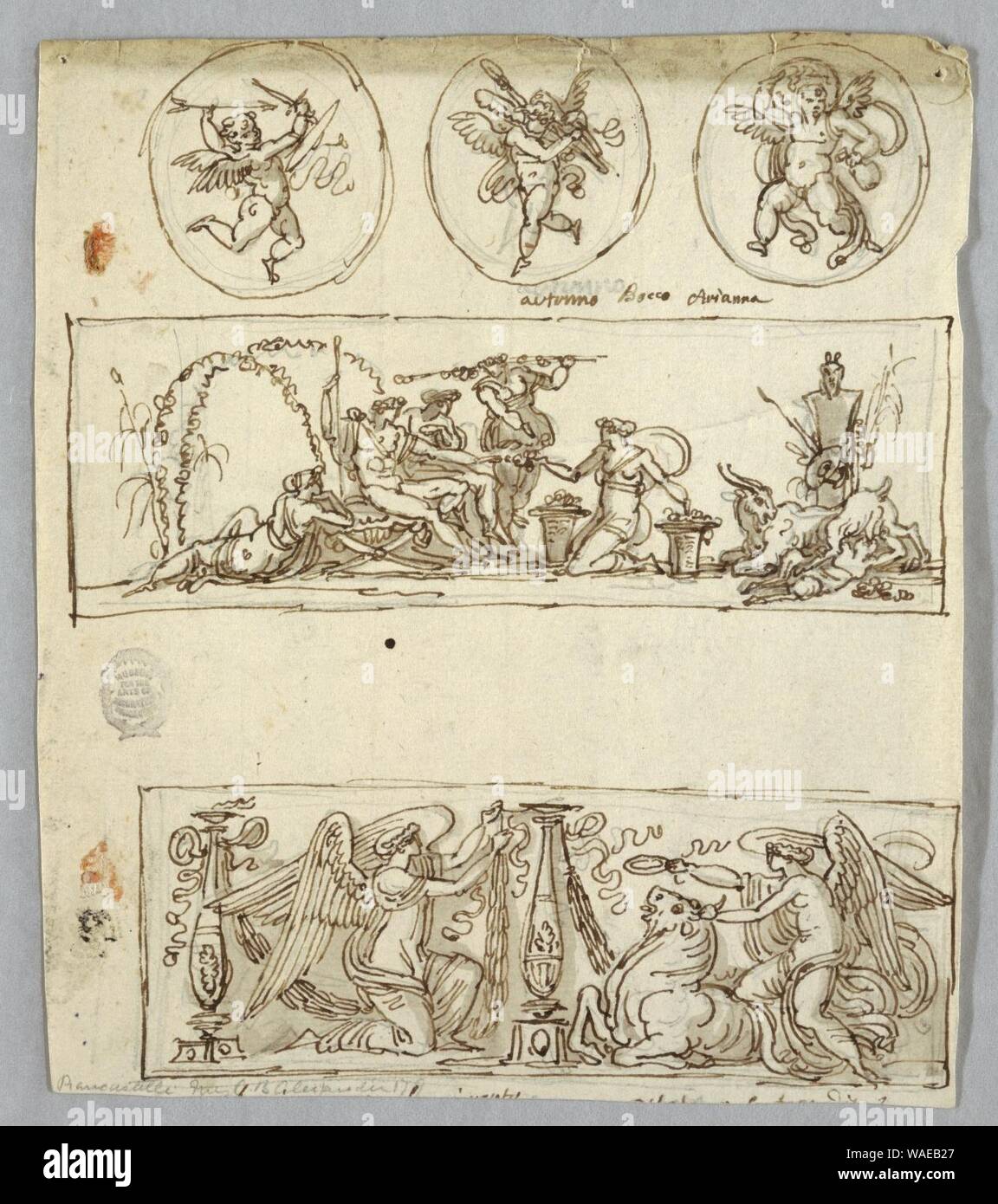 Drawing, Bacchus and Ariadne with Autumn and Victories and Three ...