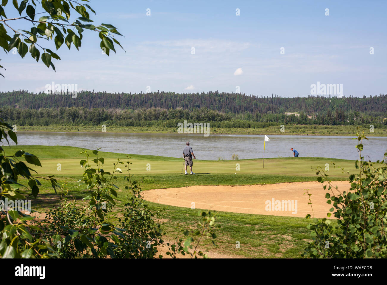 Golfers at green on Miskanaw Golf Club at MacDonald Island Park in Fort ...