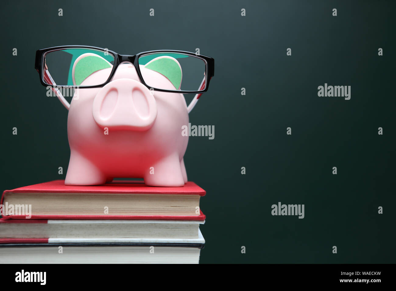 Piggy bank on stack of books Stock Photo - Alamy
