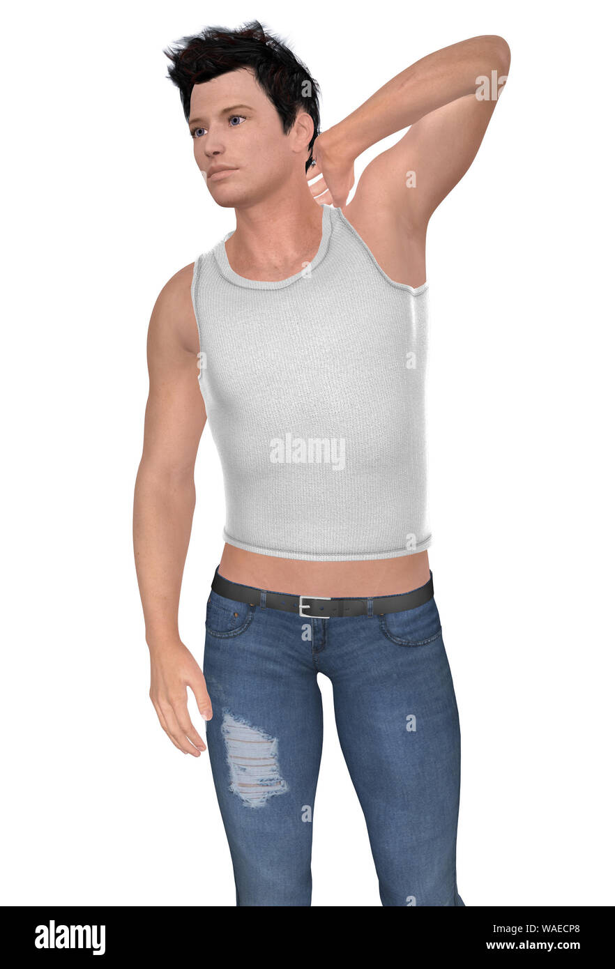 3d digitally rendered illustration of a man in denim jeans on white ...