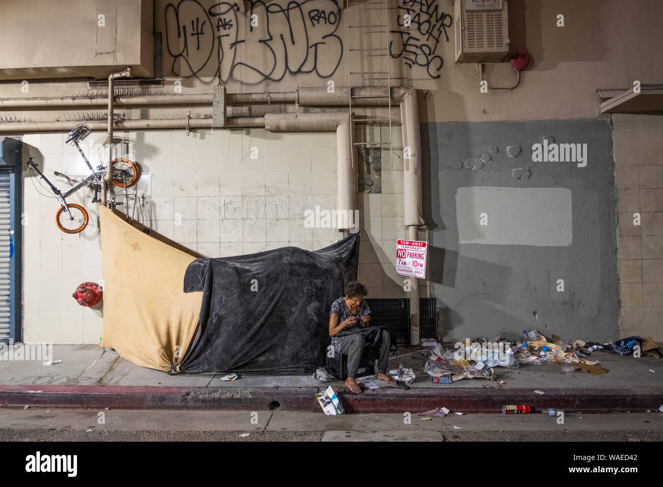 Homeless woman, Downtown Los Angeles, California, United States of ...