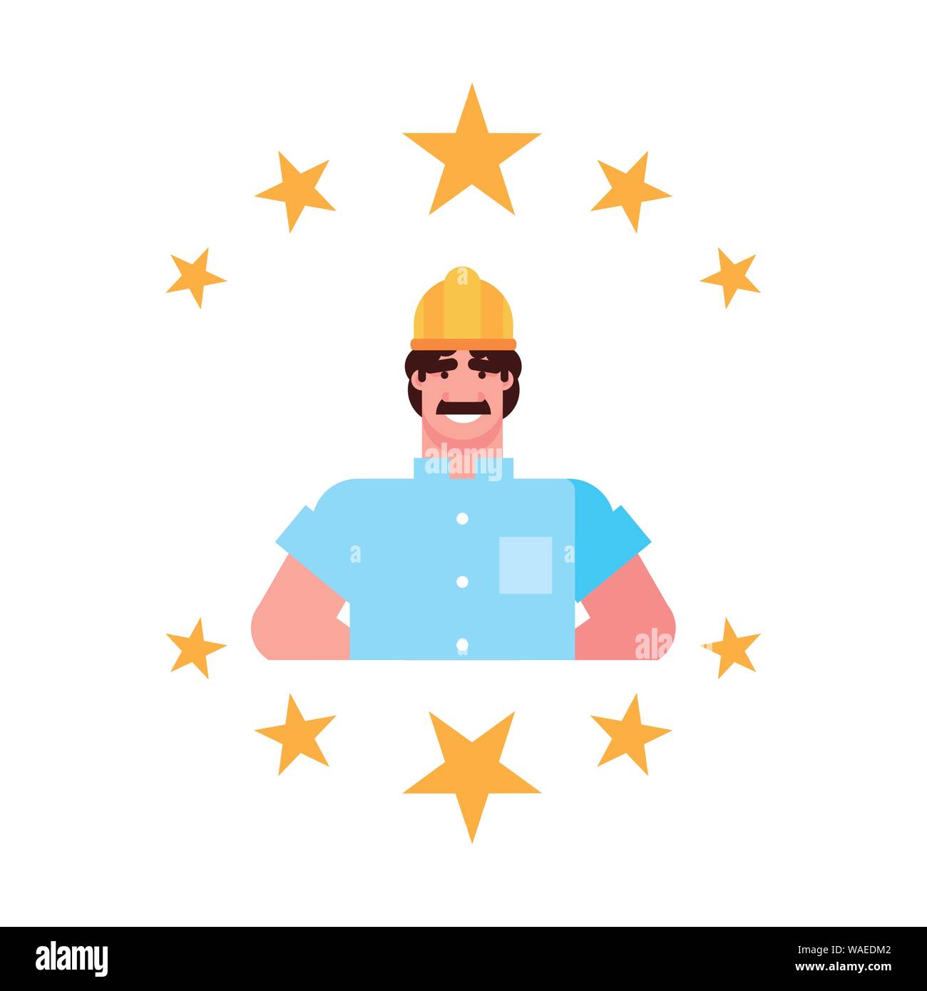 happy labor day - contractor man stars emblem vector illustration Stock ...