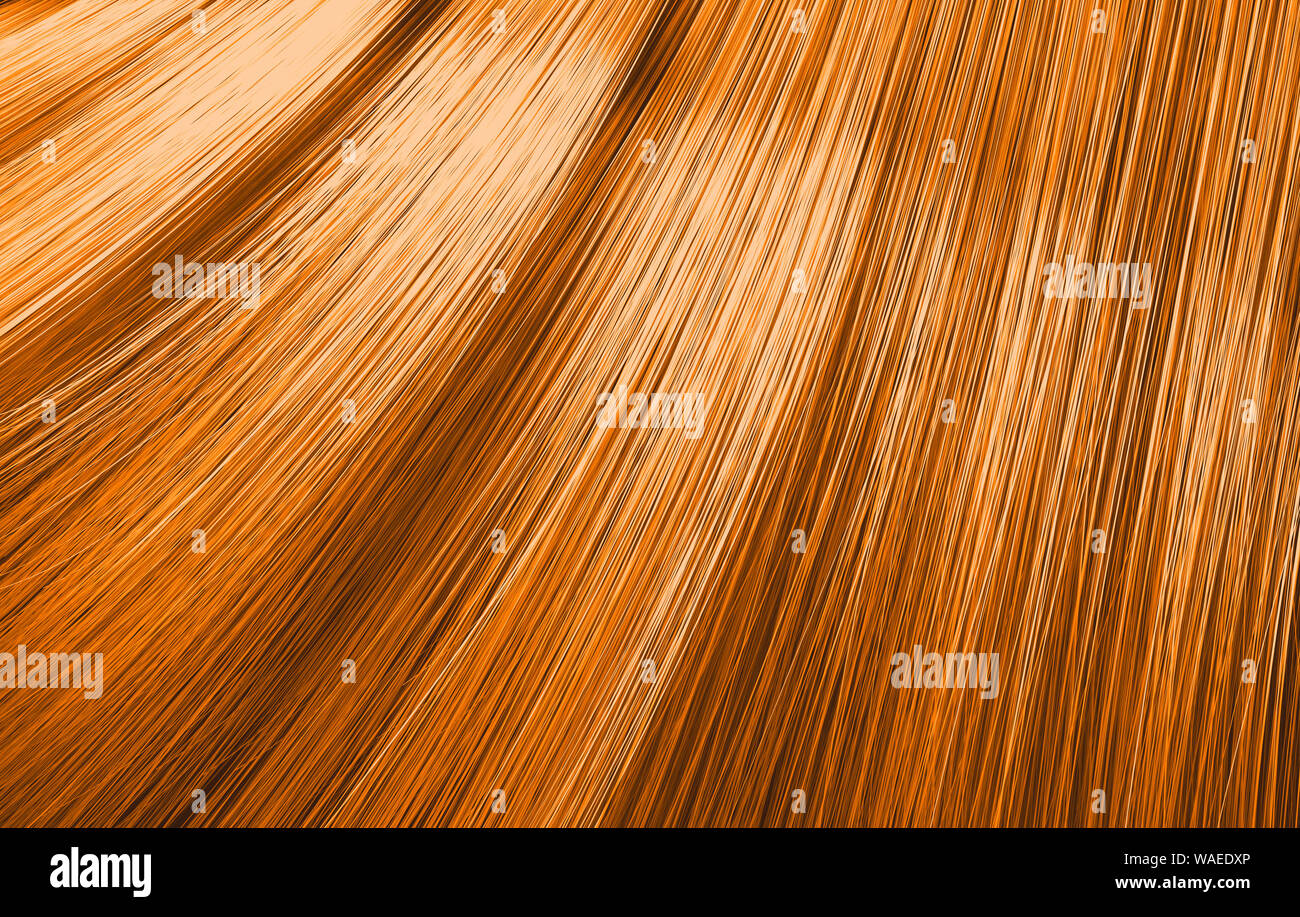 A closeup view of a bunch of shiny straight ginger hair in a wavy ...