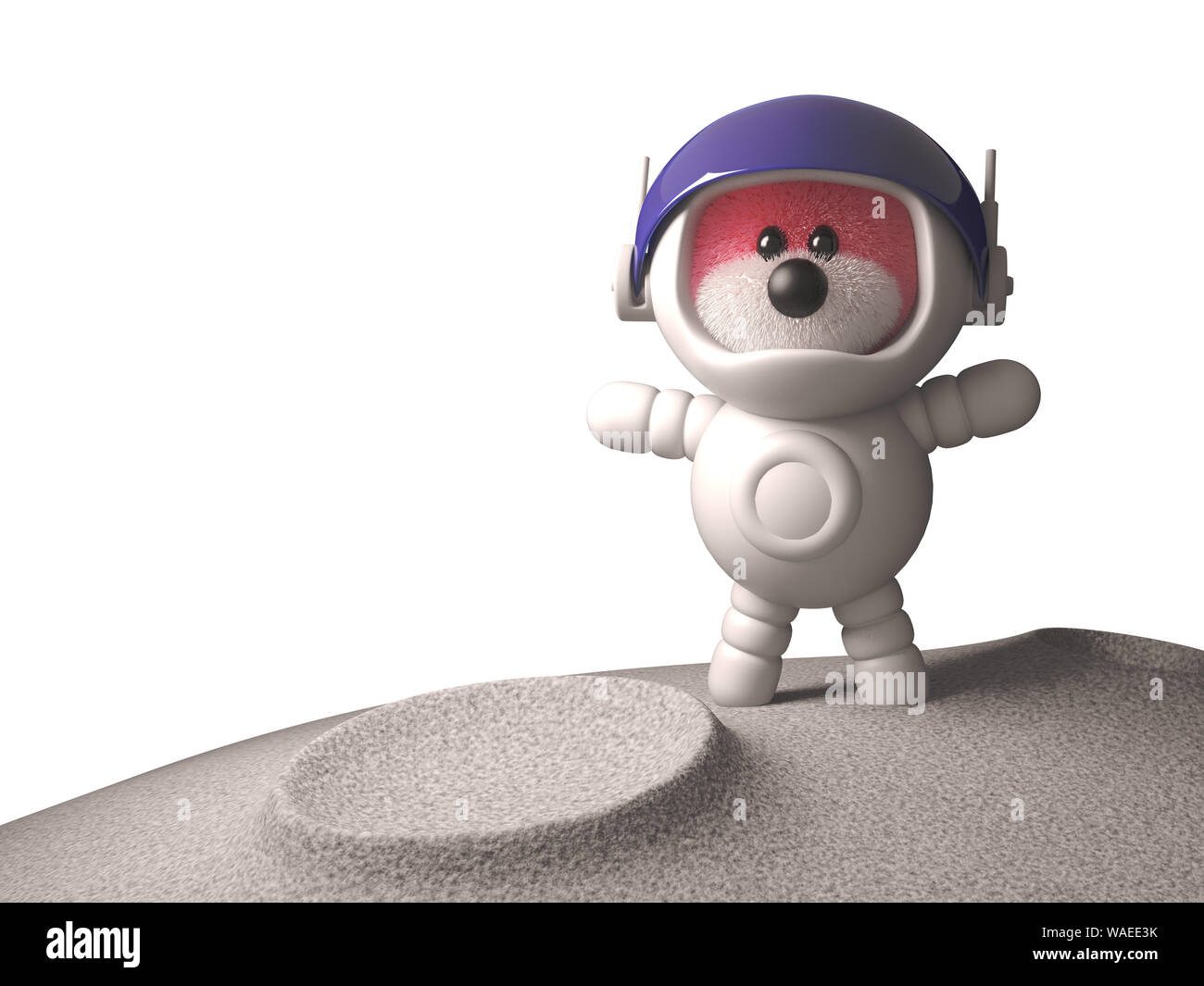 3d Cute pink fluffy teddy bear explores the moon in his astronaut ...