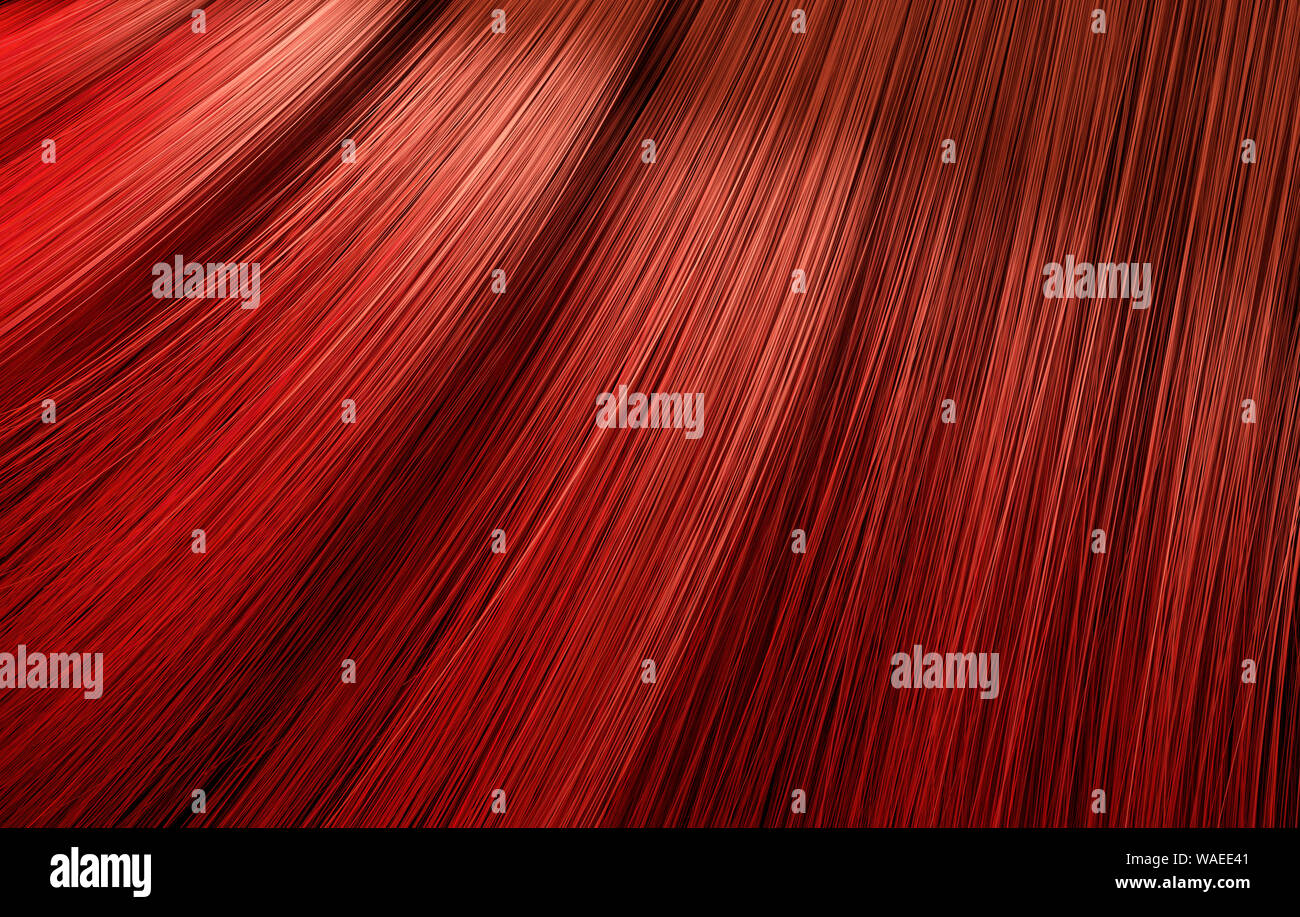 A closeup view of a bunch of shiny straight red hair in a wavy curved ...