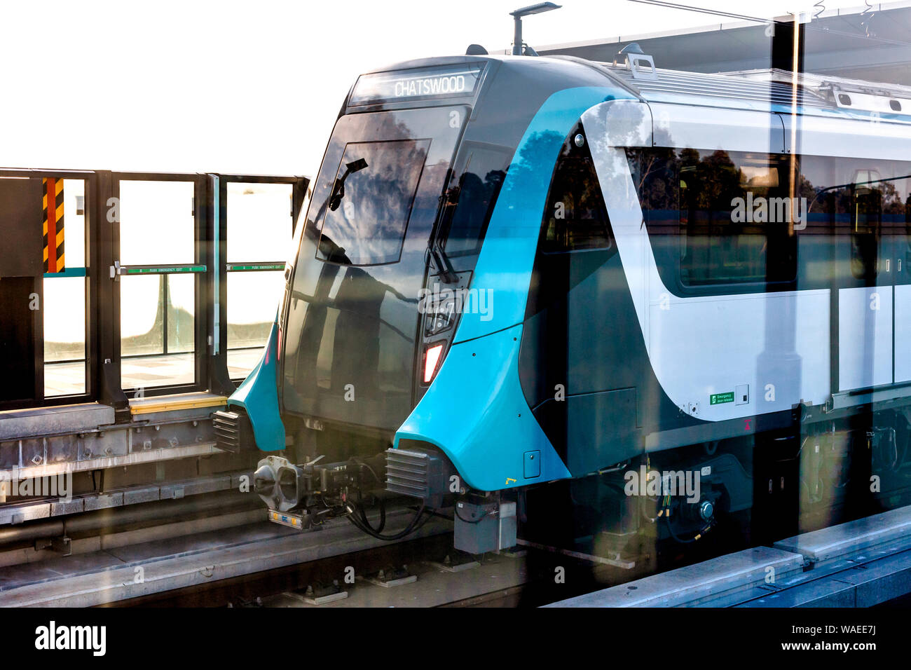Sydney, NSW / Australia - July 26 2019: Modern driverless metro train ...