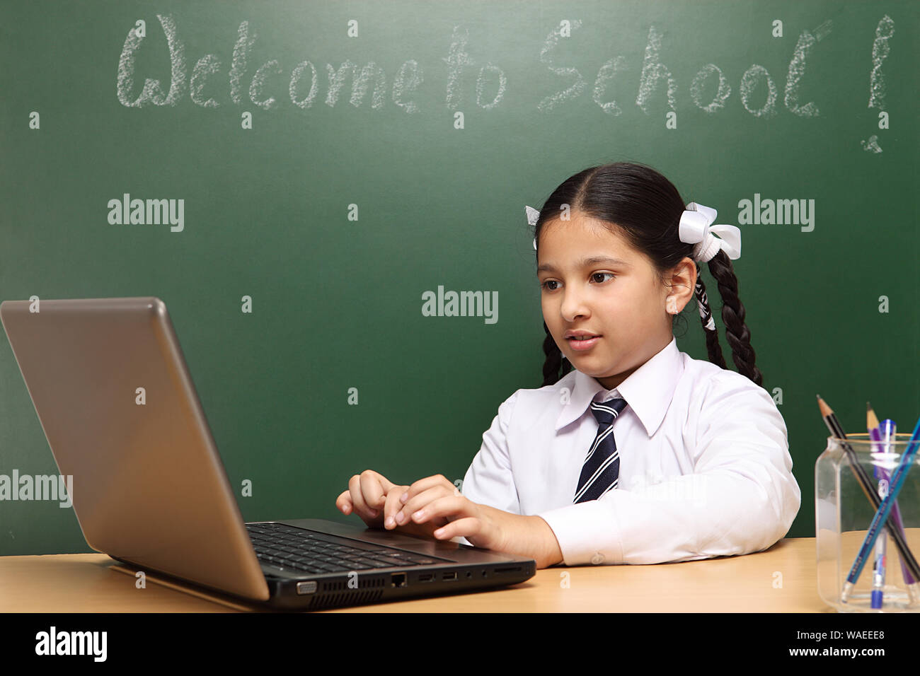 Child student laptop classroom desk High Resolution Stock Photography ...