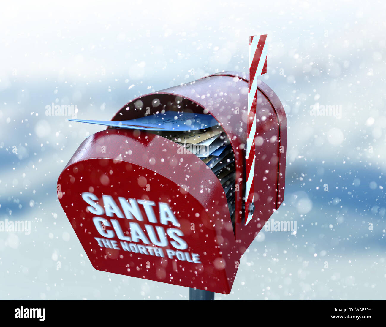 A christmas concept depicting a red retro mailbox belonging to santa ...