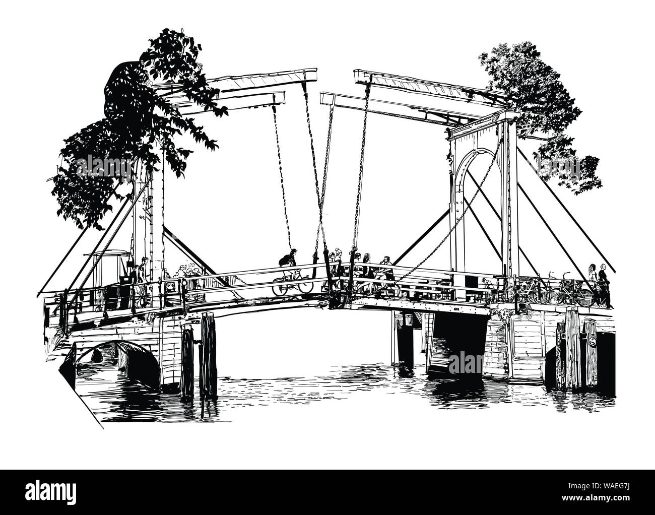 Amsterdam, bridge over a canal - vector illustration Stock Vector Image ...