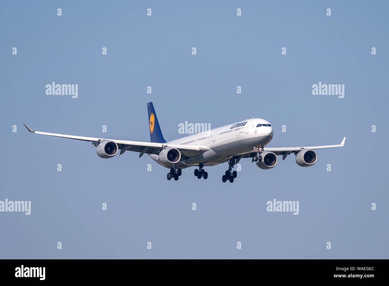 Munich, Germany - March 31. 2019 : Lufthansa Airbus A340-642 with the ...