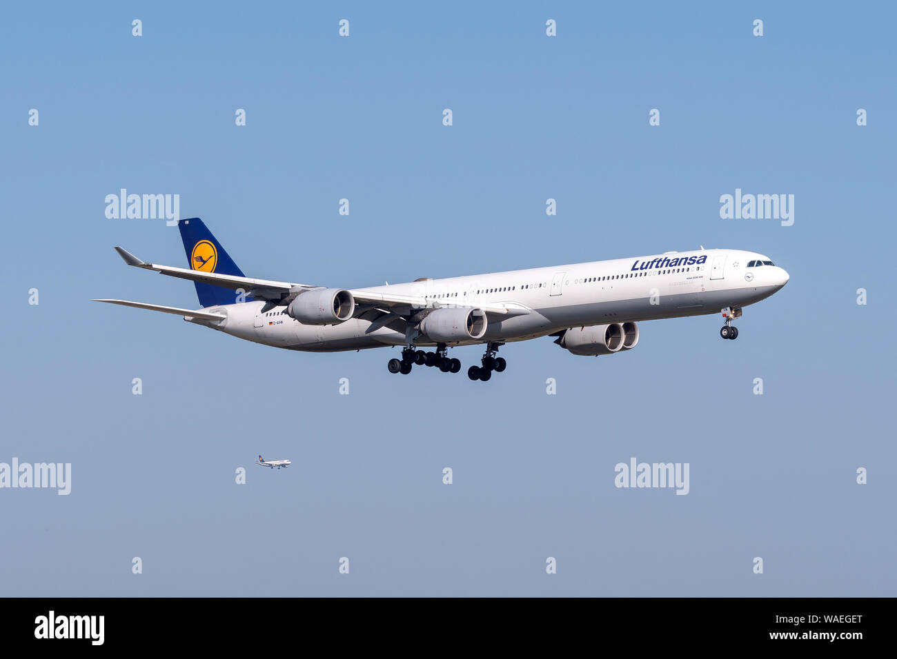 Munich, Germany - March 31. 2019 : Lufthansa Airbus A340-642 with the ...